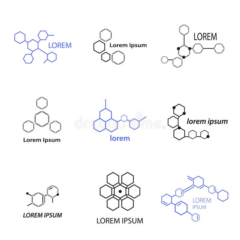 Molecule Structure Logo or Biology Model Sign Vector. Set of Logo with ...