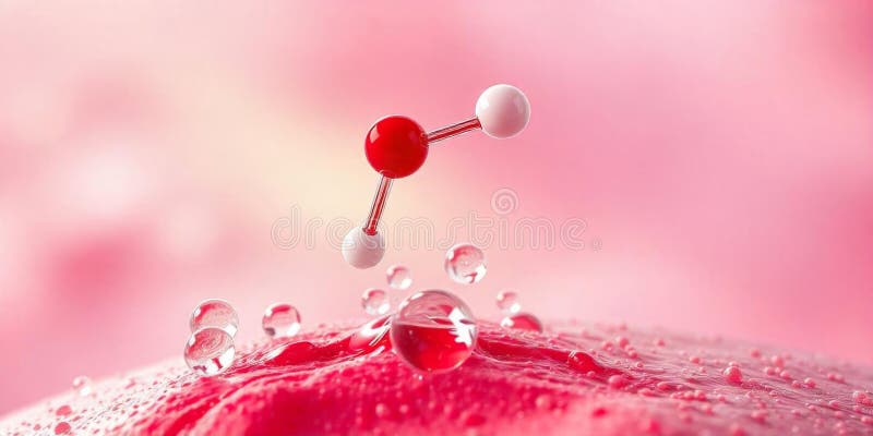 Molecule Structure with Red and White Atoms Floating Above a Pink ...