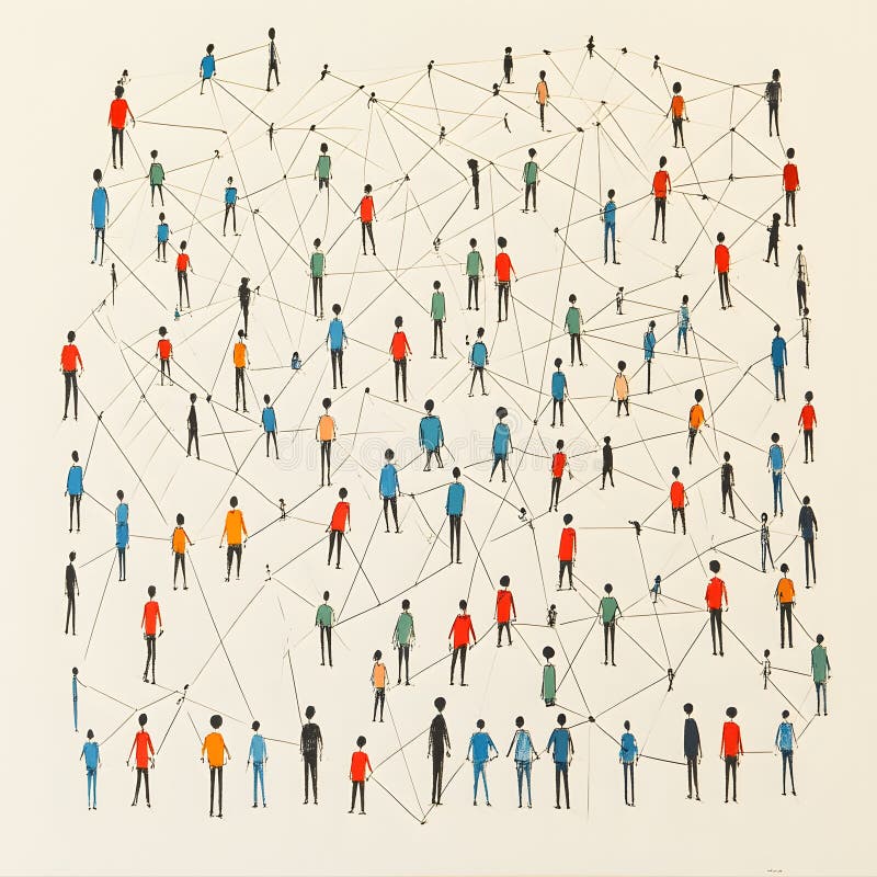 Large Group of Simple People Shapes Connected by Lines Stock ...