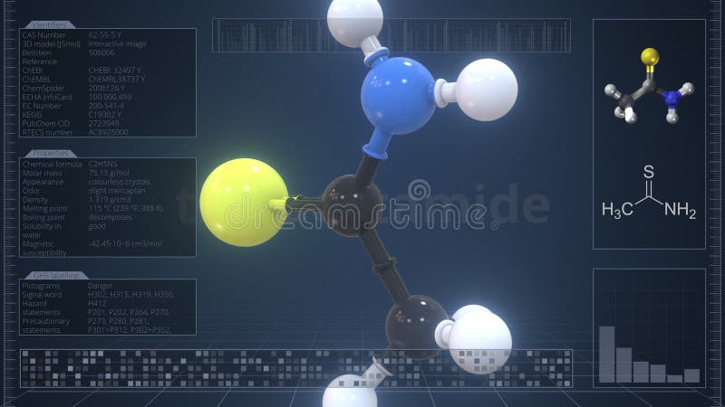 Molecule of Thioacetamide with Infographics on the Computer Monitor ...