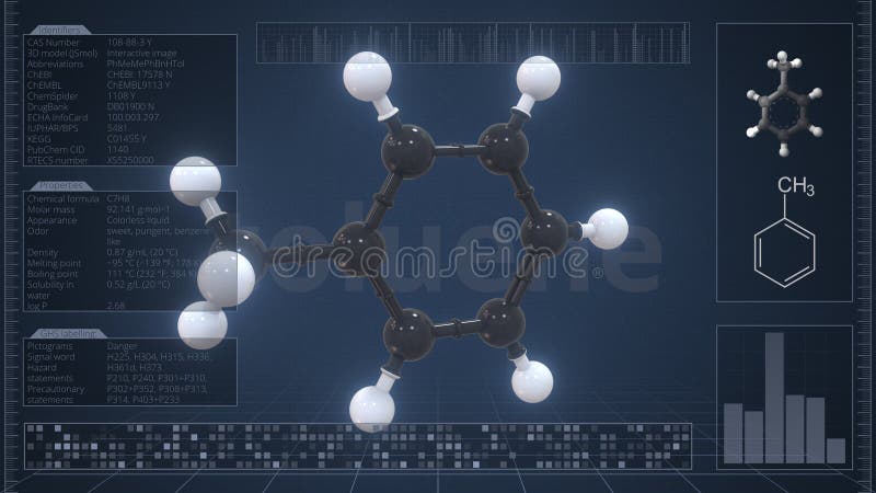 Molecule of Toluene with Infographics on the Computer Monitor, 3d ...