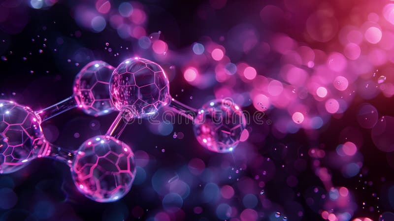 Molecules and Atoms Glowing in a Dark Background with Colorful Bokeh ...