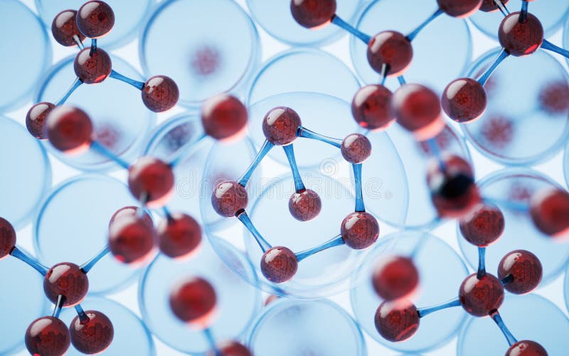 Molecules with Blue Background, 3d Rendering Stock Illustration ...