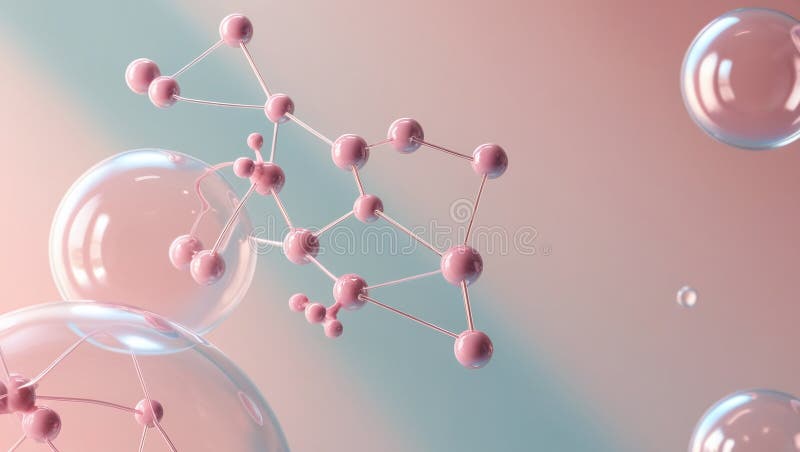 Molecules and Bubbles, Molecular Structure in Soft Pink and Blue ...