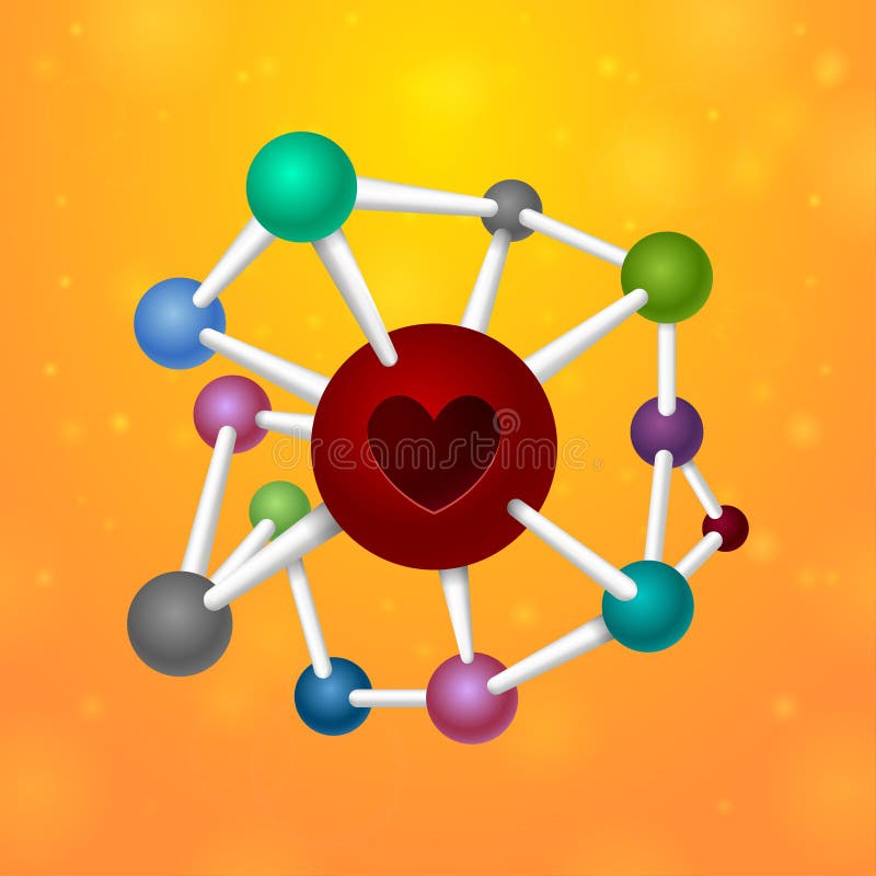 Red Heart Molecules Atom Composition with Particles Triangles 3d ...