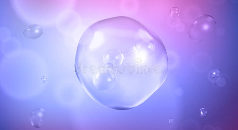 Molecules Inside Bubbles on Blue Background. Water Serum Bubble ...