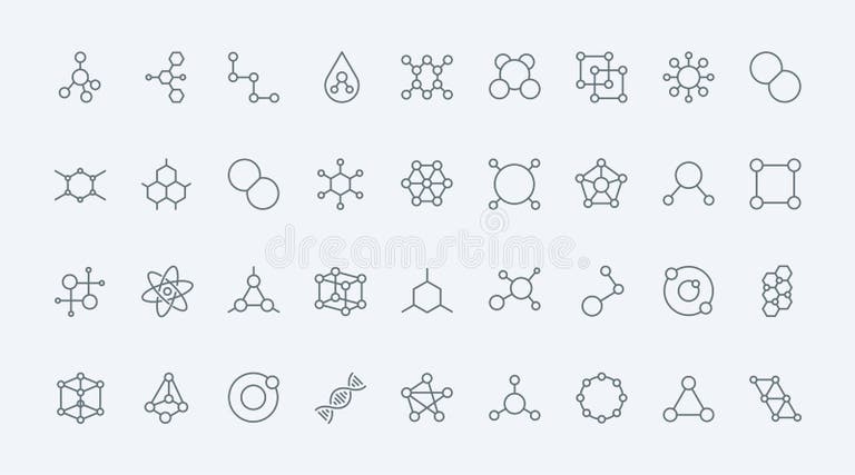 Molecules Models Thin Line Icons Set, Symbols of Different Molecular ...