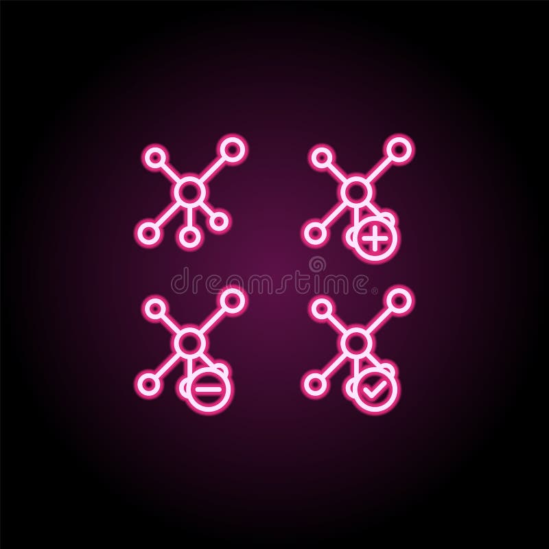 Molecules, Plus, Check, Minus Sign Neon Icon. Simple Thin Line, Outline ...