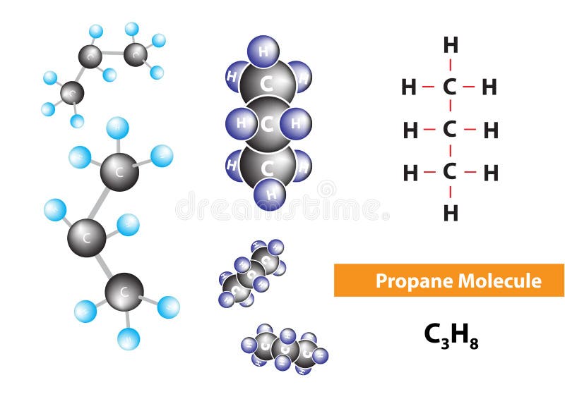 Propan, C3H8, Molekylmodell Och Kemisk Formel Vektor Illustrationer ...