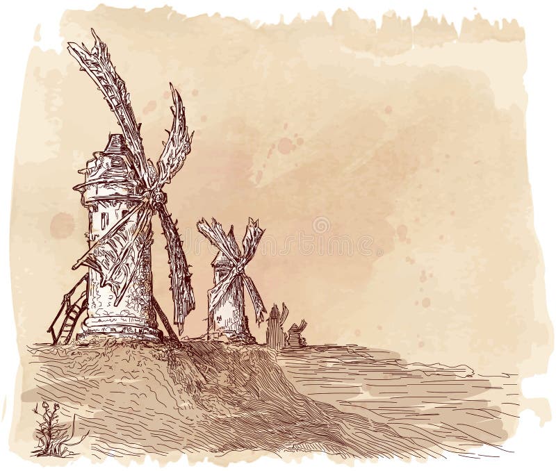 Conjunto De Molinos Antiguos Molino De Viento Edificios Rurales Para ...