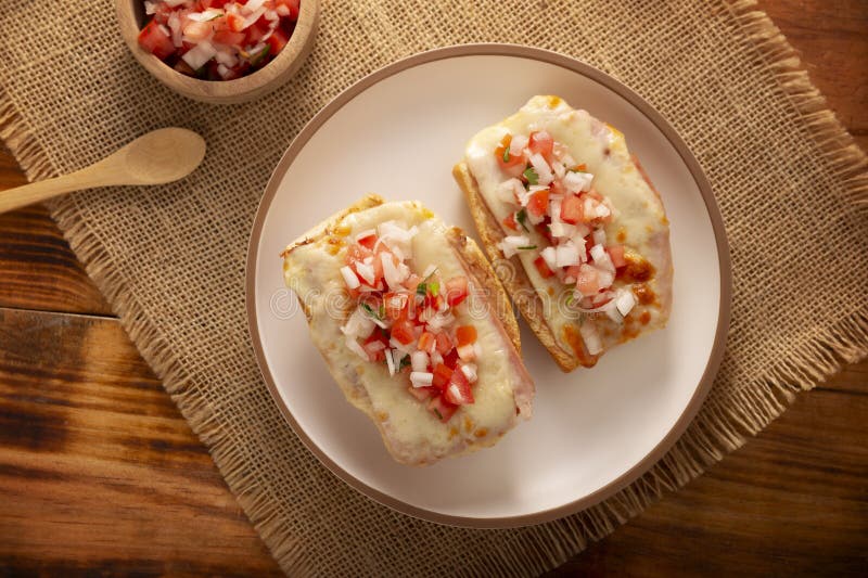 Molletes Recipe Table Top View Stock Image - Image of breakfast, bean ...