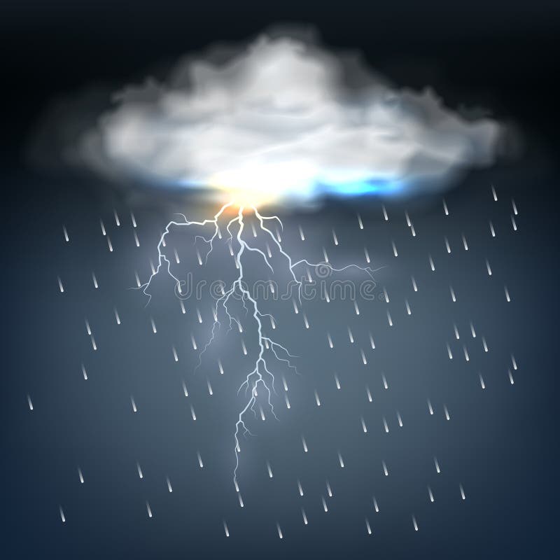 Moln med regn och en blixt vektor illustrationer. Illustration av ...