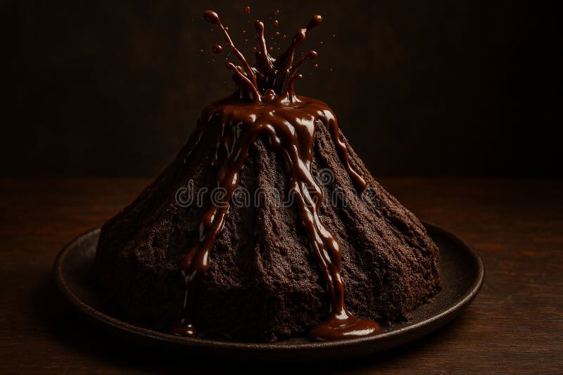Molten Chocolate Volcano Cake Erupting with Ganache Stock Illustration ...
