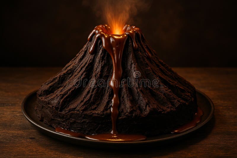Molten Chocolate Volcano Cake Erupting with Ganache Stock Illustration ...