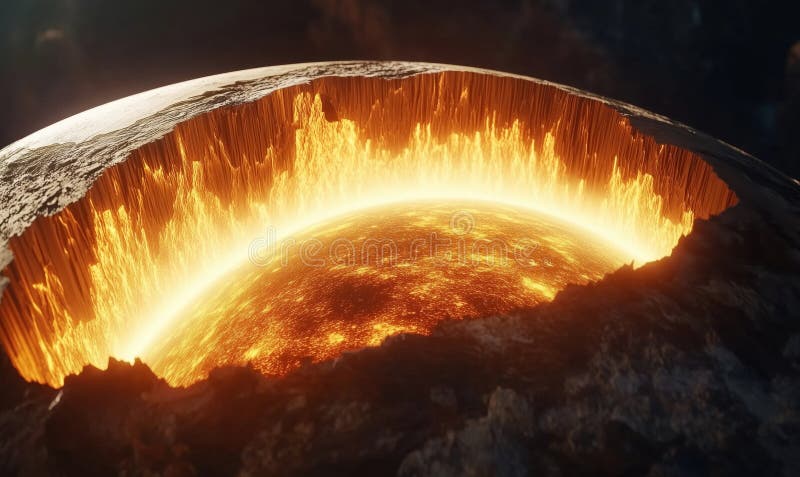 Molten Core of Planet with Glowing Sun Stock Image - Image of celestial ...