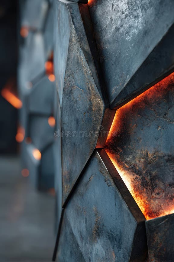 Molten Core Structures — Triangular Forms and Glowing Cuts Stock ...