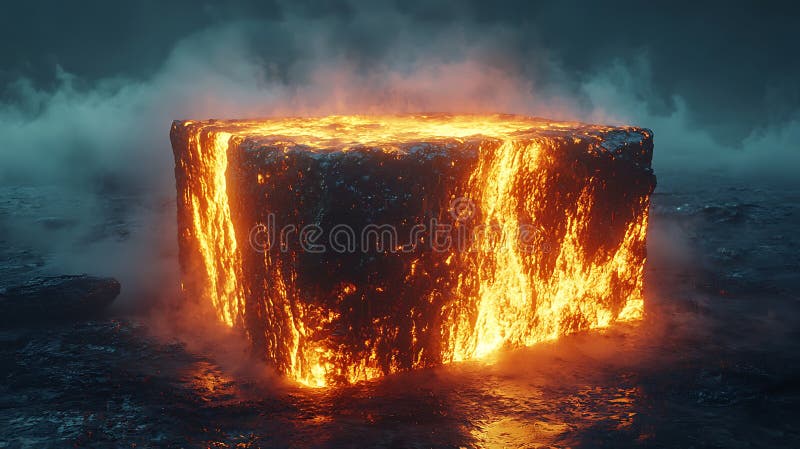 Molten Cube a Surreal Volcanic Landscape Stock Illustration - Illustration of cube, molten ...