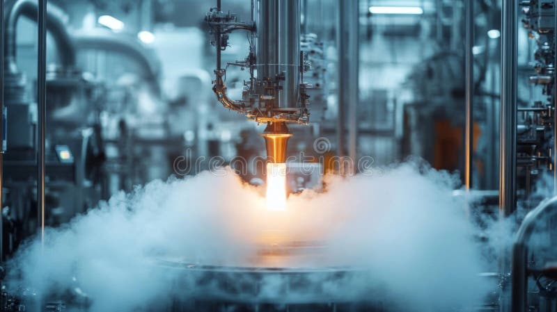 Molten Glass Blowing Process in Modern Glass Factory Stock Illustration ...