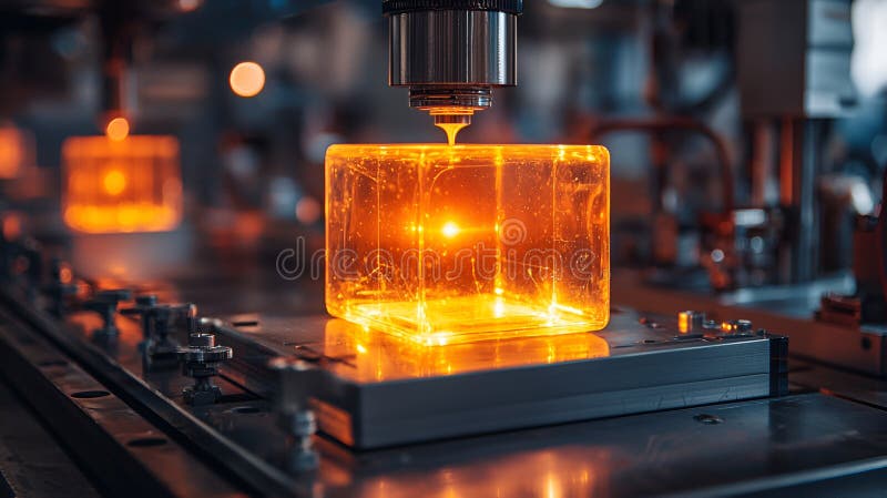 Molten Glass Cube Forming, Factory, Industrial Process, Glowing Stock ...