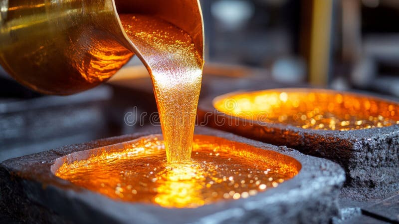 Molten Gold Being Poured into Mold Stock Illustration - Illustration of ...