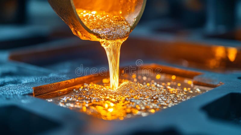 Molten Gold Pouring into Mold Stock Illustration - Illustration of ...