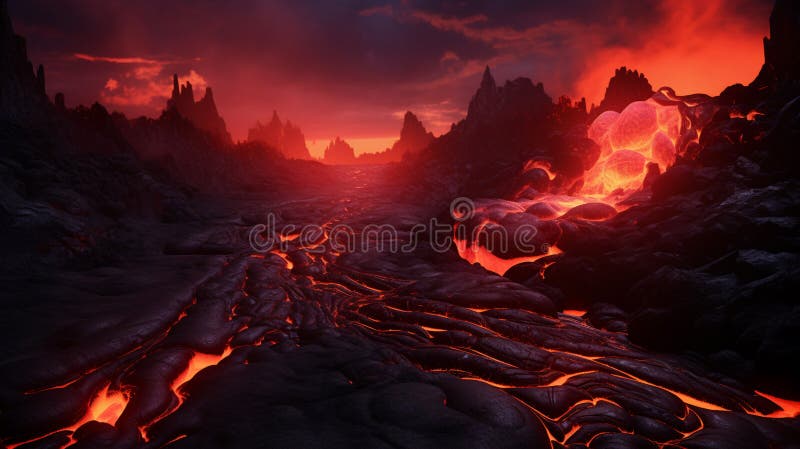 Molten lava, AI Generative stock illustration. Illustration of orange ...