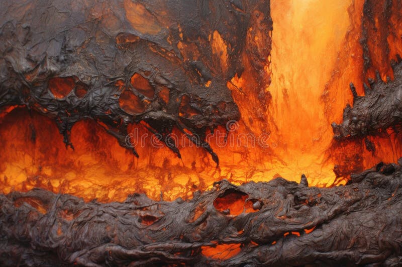 Molten Lava Breaking through the Earths Crust, Close-up Stock ...