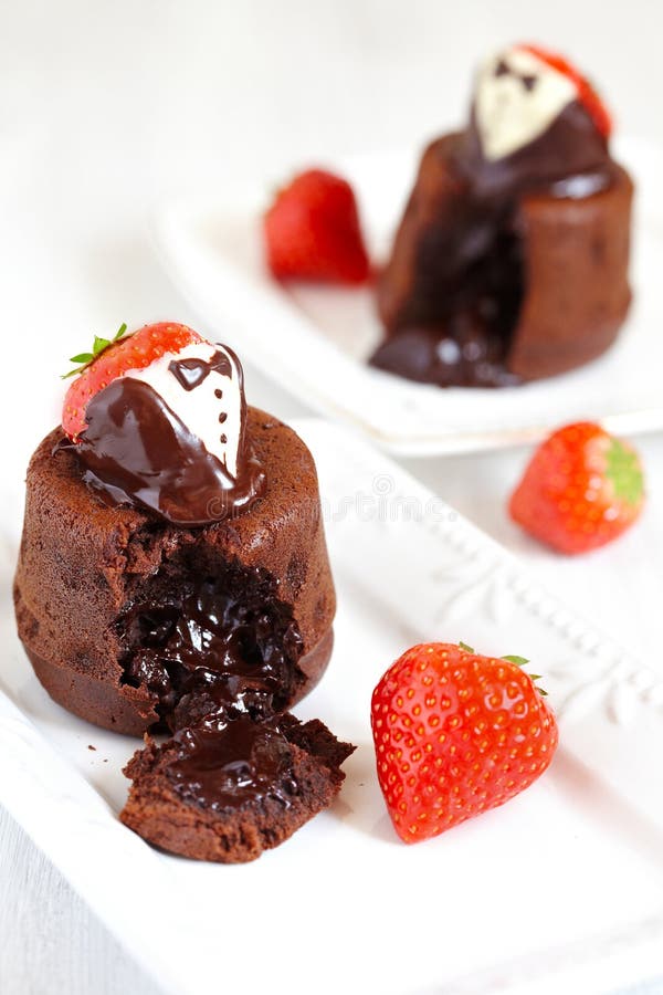 Molten Lava Cake with Strawberry Stock Photo - Image of decoration ...