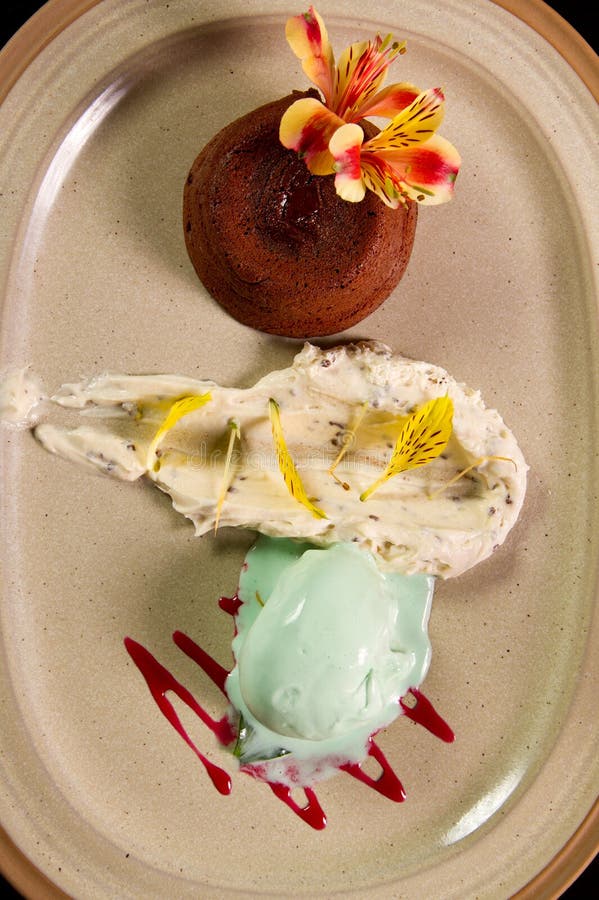 Molten lava cake stock photo. Image of chef, green, berries - 35544034
