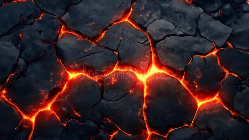 Molten Lava Cracks with Glowing Red and Black Texture in Volcanic ...