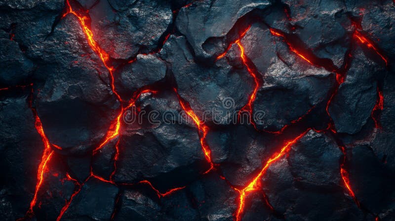 Molten Lava Flowing through Cracked Dark Rock Stock Illustration ...
