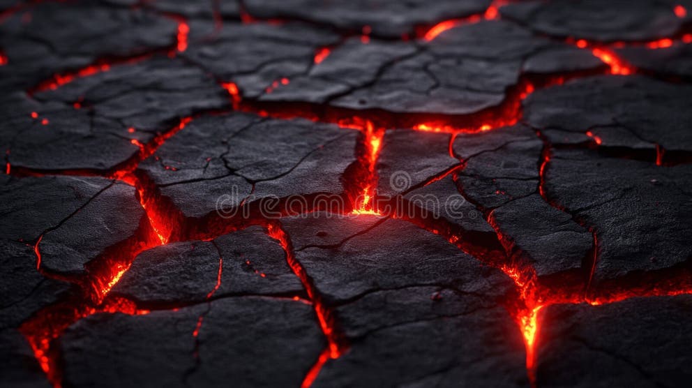 Molten Lava Flowing through Cracked Earth Surface Stock Illustration ...