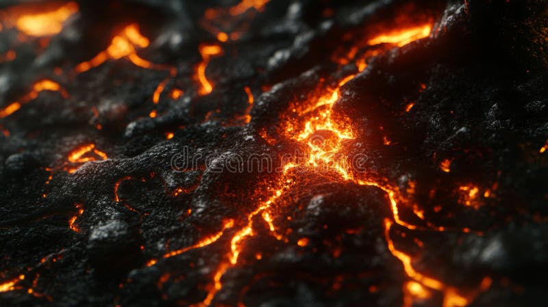 Molten Lava Flowing through Dark Volcanic Rock Stock Illustration ...