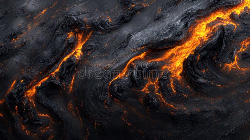 Molten Lava Flowing on Dark Volcanic Rock Stock Illustration ...