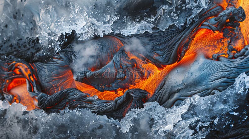 Molten Lava Flowing through Ice and Snow Stock Photo - Image of ...