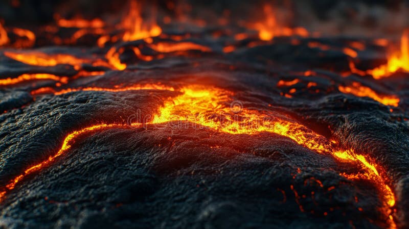 Molten Lava Flowing Over Black Volcanic Rock Creating an Abstract ...