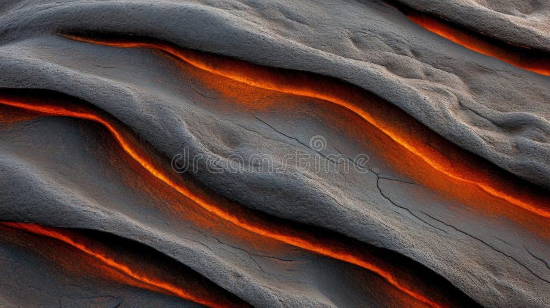Molten Lava Flows Beneath Hardened Layers, Creating Striking Patterns and Textures, AI Stock ...