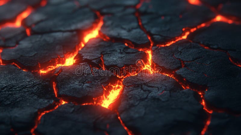 Molten Lava Flows through Cracked Dark Earth Stock Illustration ...