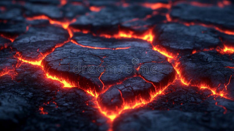 Molten Lava Flows through Cracked Earth Surface Stock Illustration ...