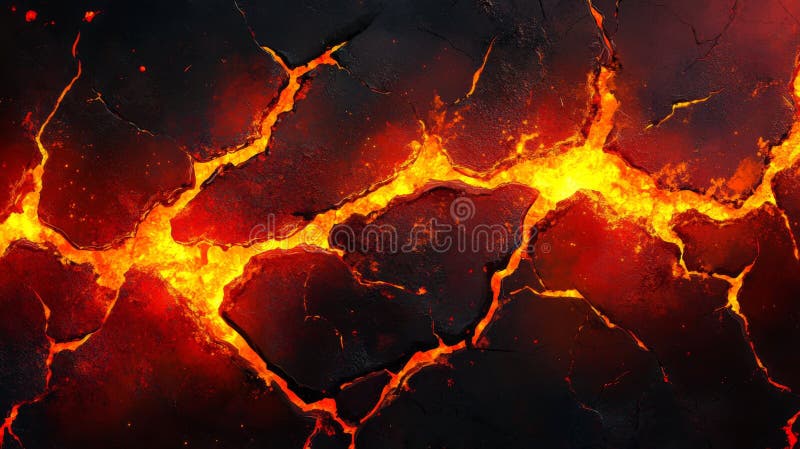 Molten Lava Flows through Cracked Earth Surface Stock Illustration ...