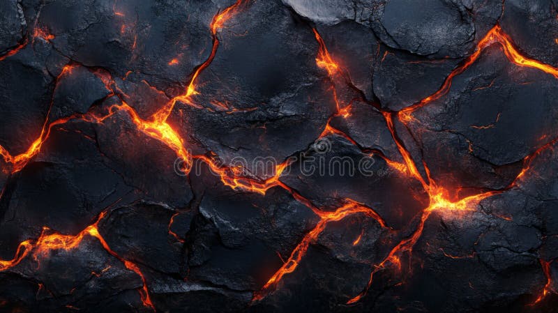 Molten Lava Flows through Cracked Volcanic Rock Stock Illustration ...