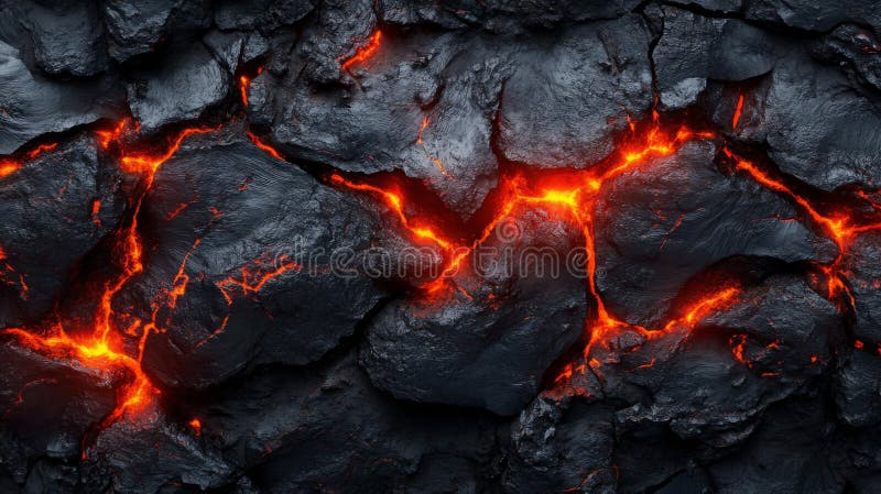 Molten Lava Flows through Cracked Volcanic Rock Stock Illustration ...