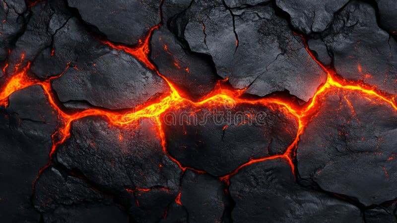 Molten Lava Flows through Cracked Volcanic Rock Stock Illustration ...