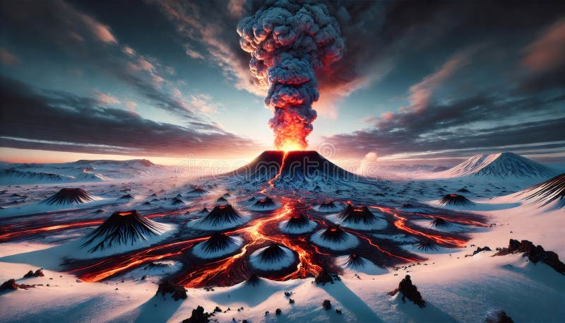 Molten Lava Flows Down a Snow Covered Volcano in a Breathtaking Arctic ...
