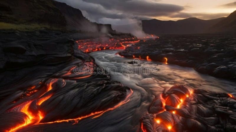 The molten lava flows stock illustration. Illustration of sunlight - 311957726