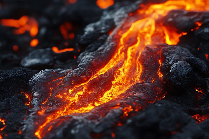 Molten Lava Flows Over Dark Volcanic Rock Stock Illustration ...