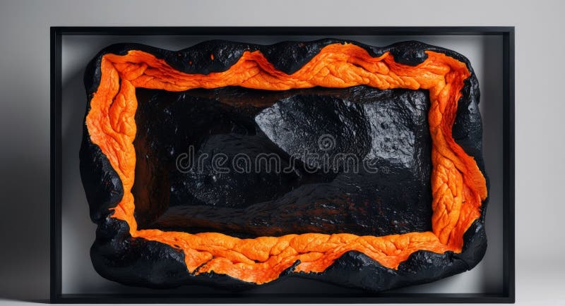 Molten Lava Frame Surrounding a Black Rock Surface. Stock Photo - Image ...