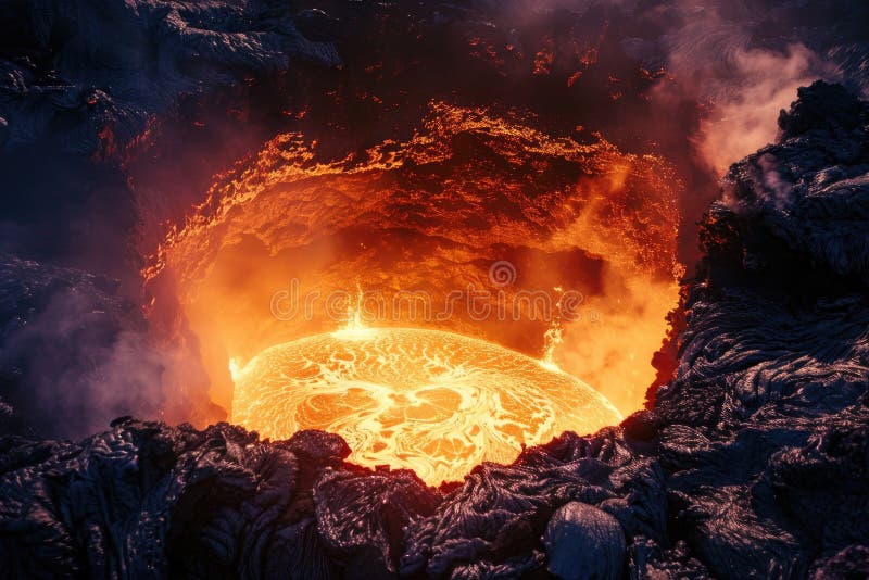 Molten Lava Glowing Intensely Inside the Crater of a Volcano Stock ...