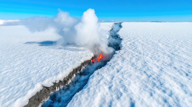 Molten Lava Melting Snow on Mountain. Stock Illustration - Illustration ...