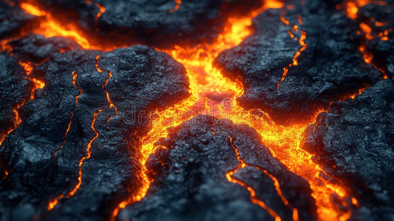 Molten Lava Surface Glowing Fissures Dark Rock Formations Stock Photos ...